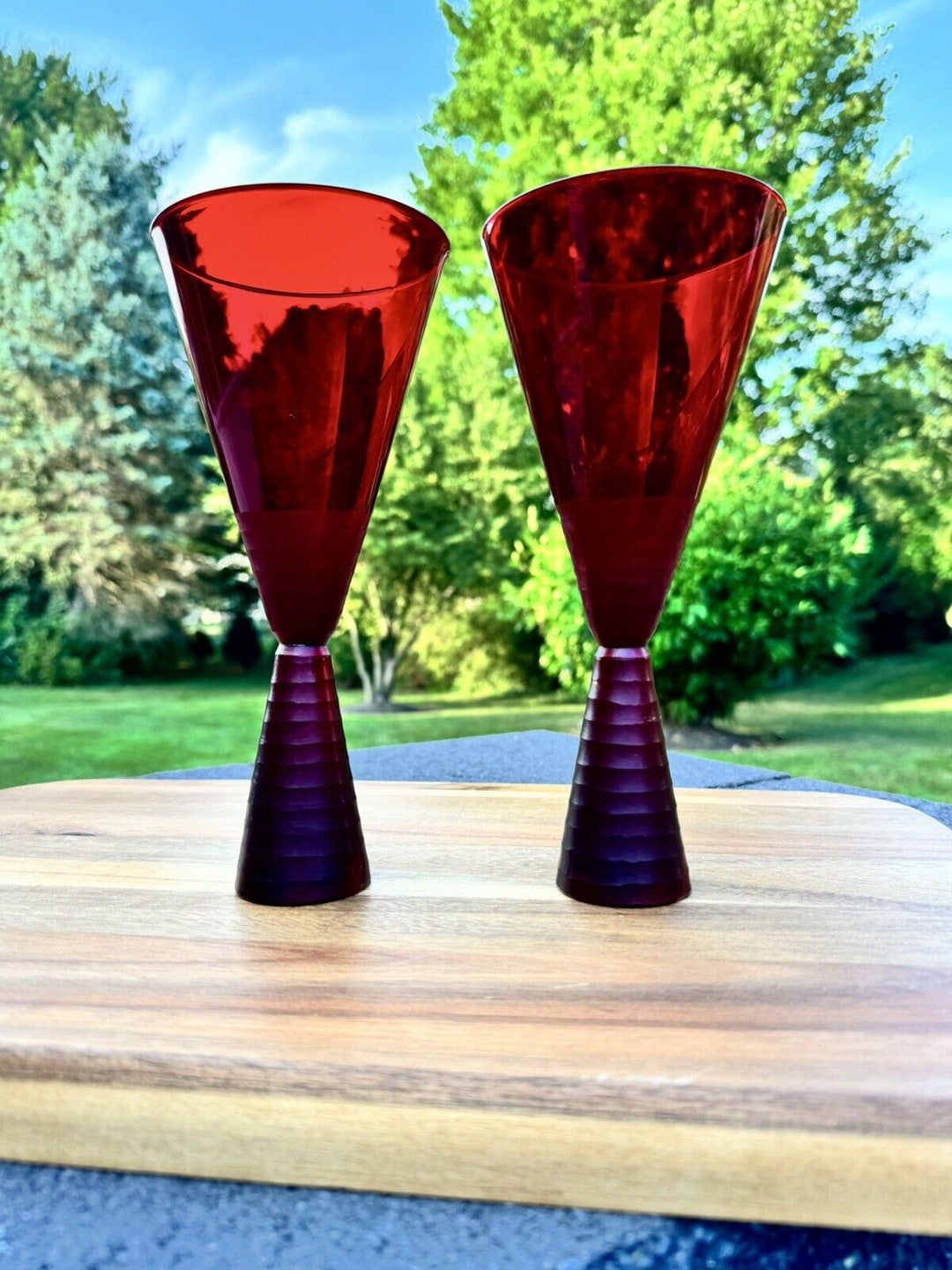 Mikasa Pure Red Wine/champagne Goblet 9 Inch Horizontal Rings set of 2 ...