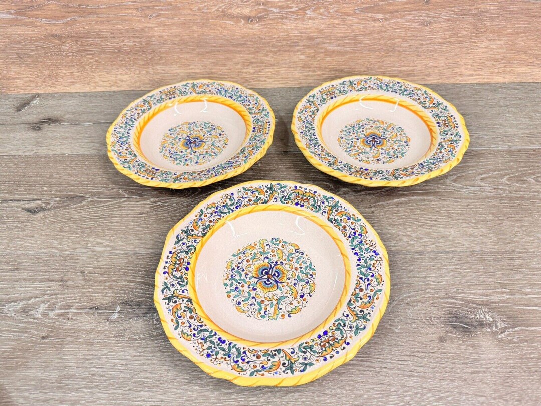 Dip a Mano DERUTA 10 Dinner PLATES Italy TRIFOIL Design Scalloped ...