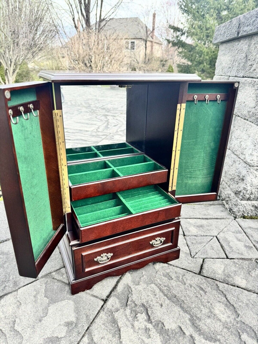 The Bombay Company Vintage Wooden Jewelry Box Chest Mahogany 22X13.5X8 ...