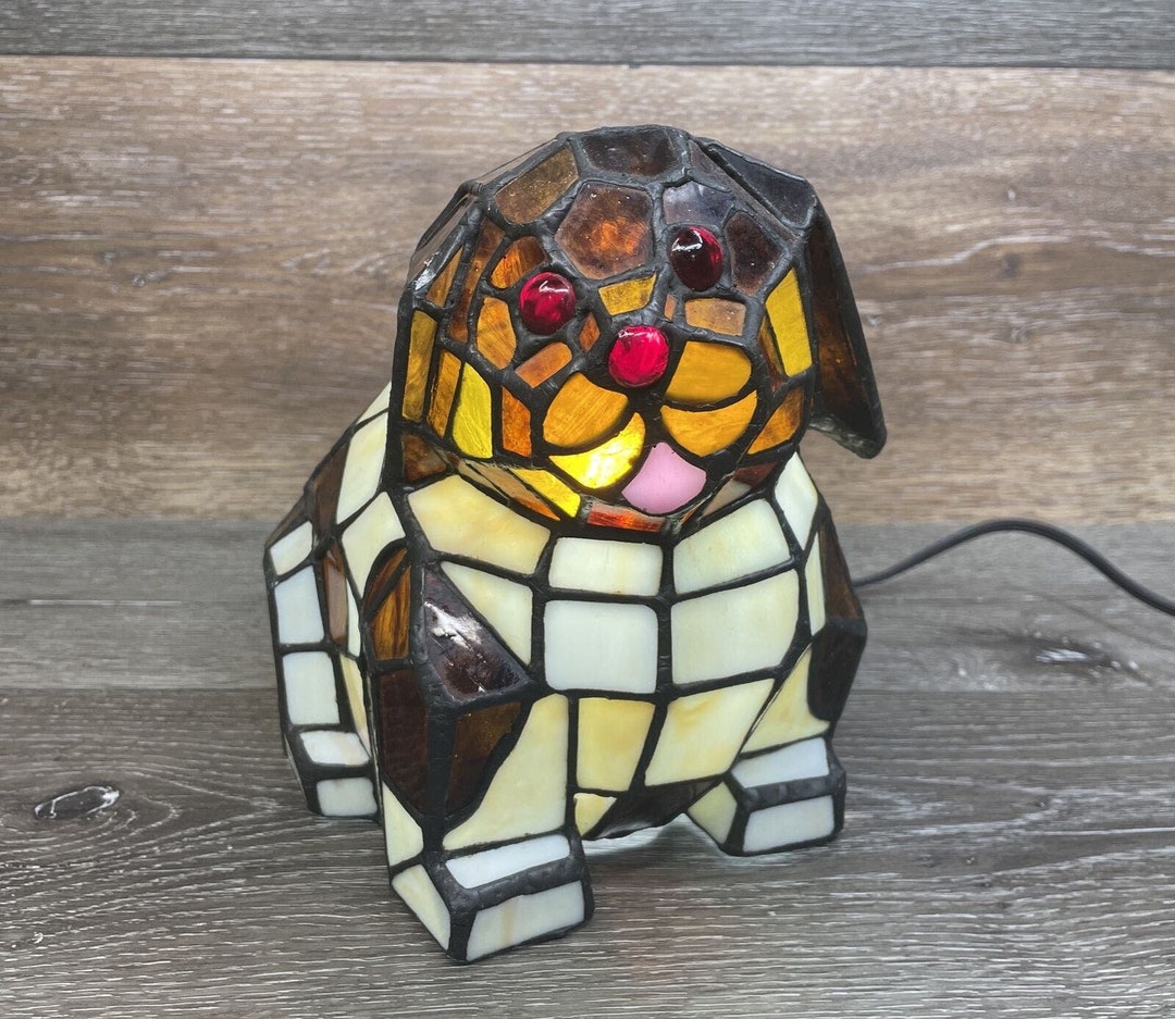 VTG RARE Pug Tiffany Style Stained Glass Dog Pug Table Lamp - Etsy