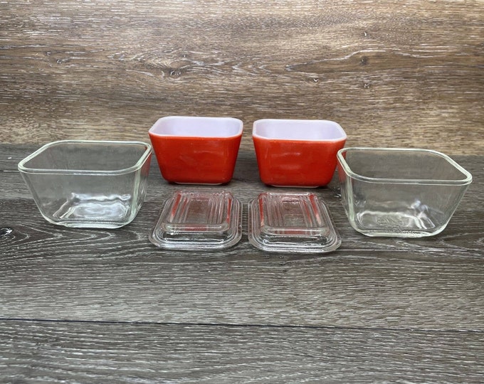 Pyrex 501B 1 1/2 Cup Primary Red & Clear Refrigerator Dish With 2 Lids ...