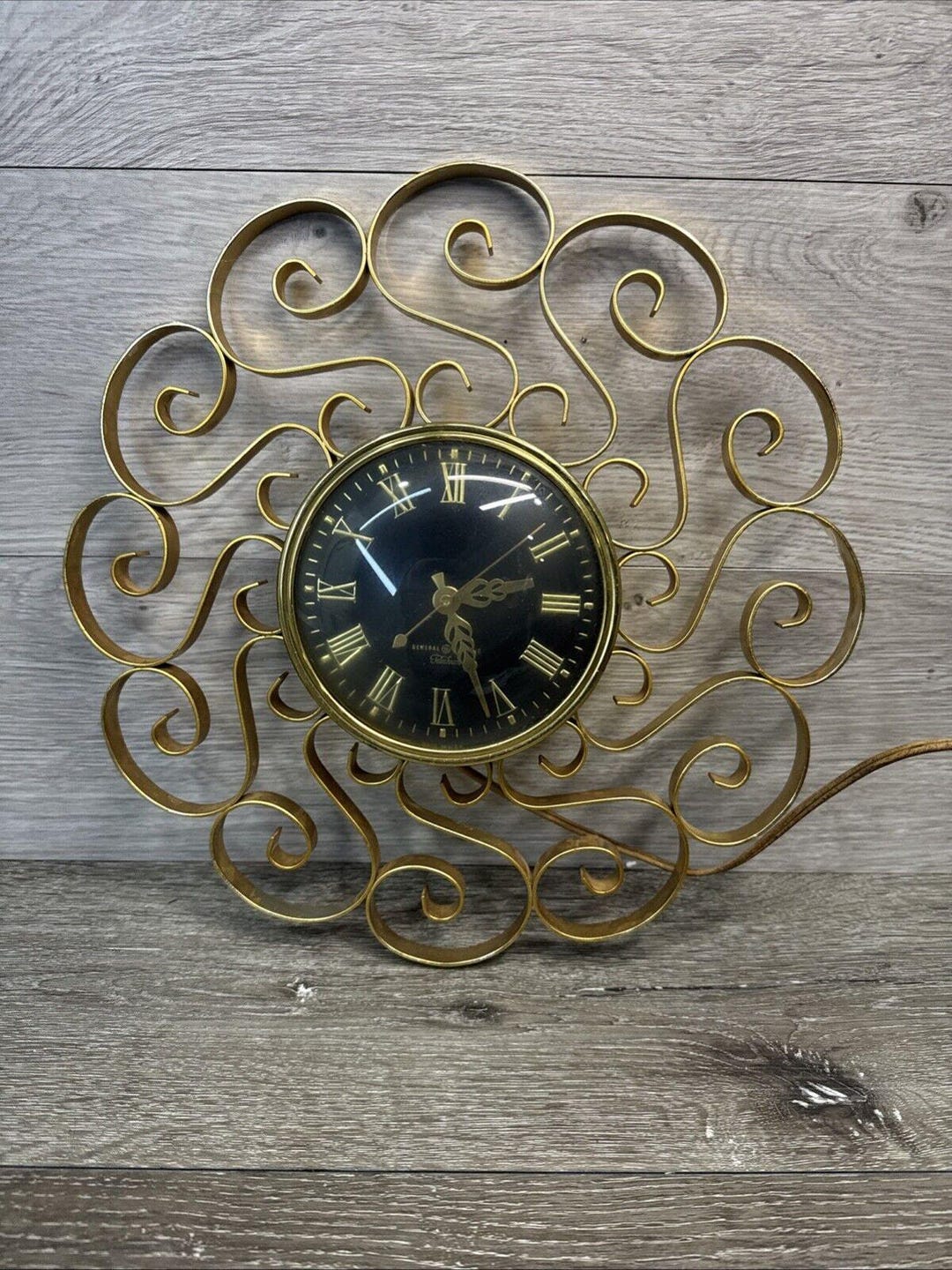 Vtg MCM General Electric Wall Clock GE Gold Black Mid Century Model ...