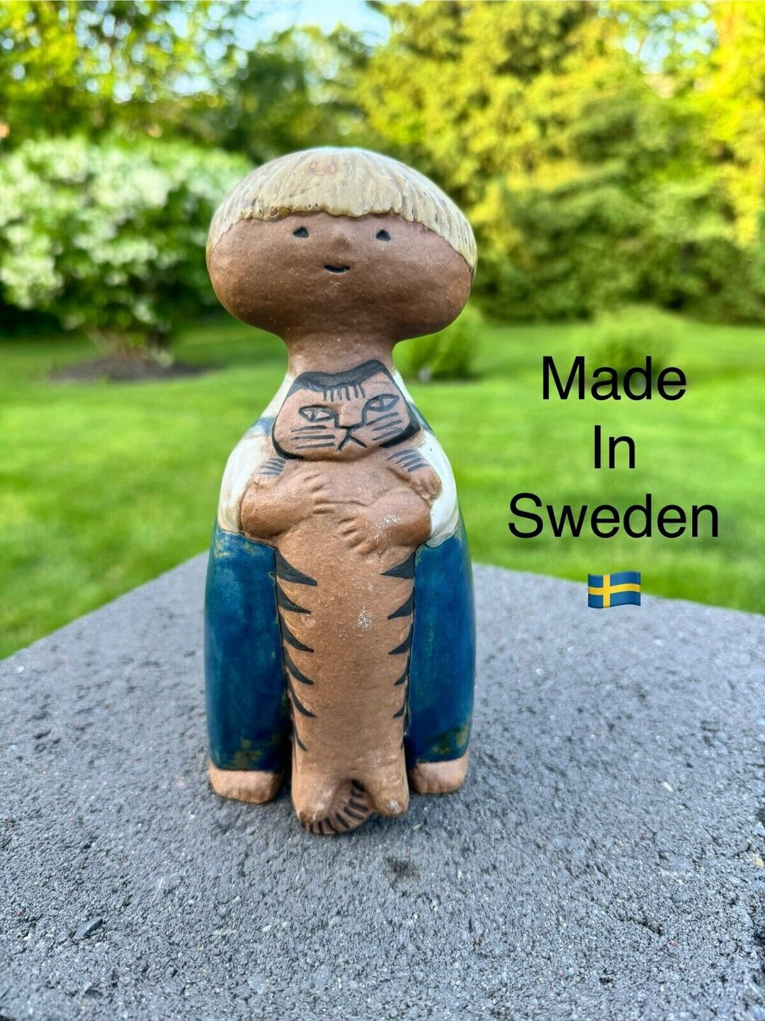 Lisa Larson for Gustavsberg Pelle Boy With Cat 7-3/4” Tall Made in Sweden - Etsy