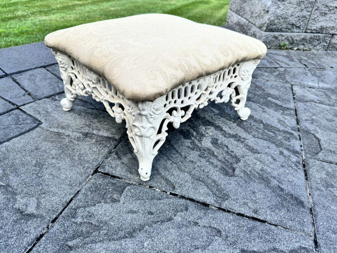 Vintage Ornate Victorian Cushioned Cast Iron Foot Stool Small Ottoman ...