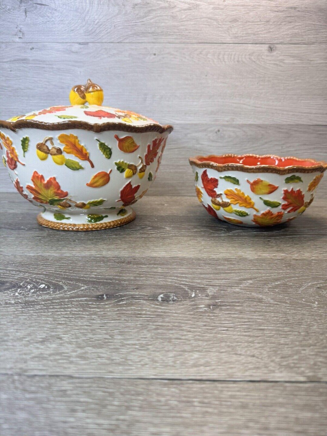 Set of 2 Temp-tations Fall Harvest Acorn Leaves Old World 3QT & 1QT ...
