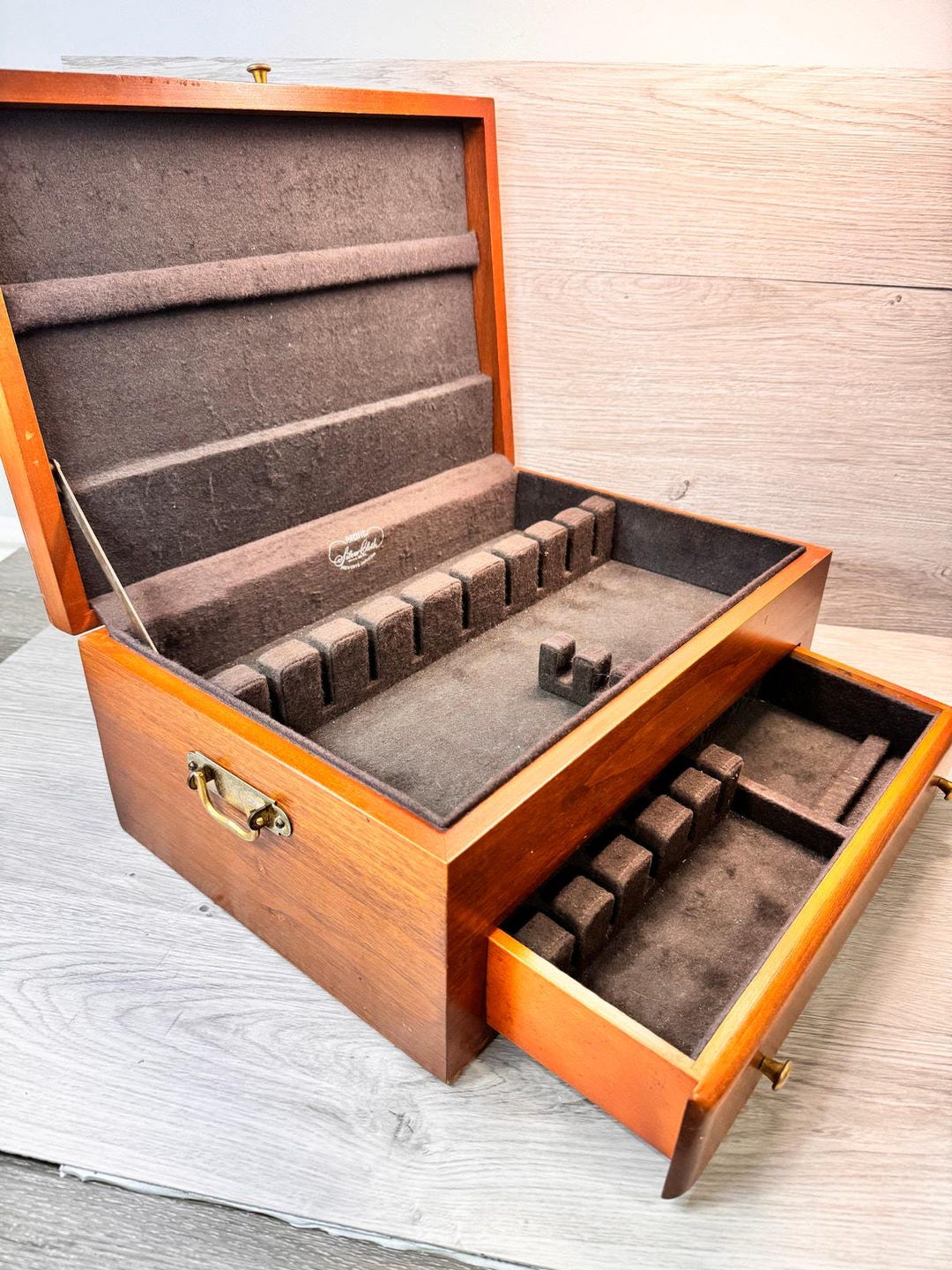 Vintage Pacific Silvercloth Wood Silverware Flatware Storage Chest Box ...