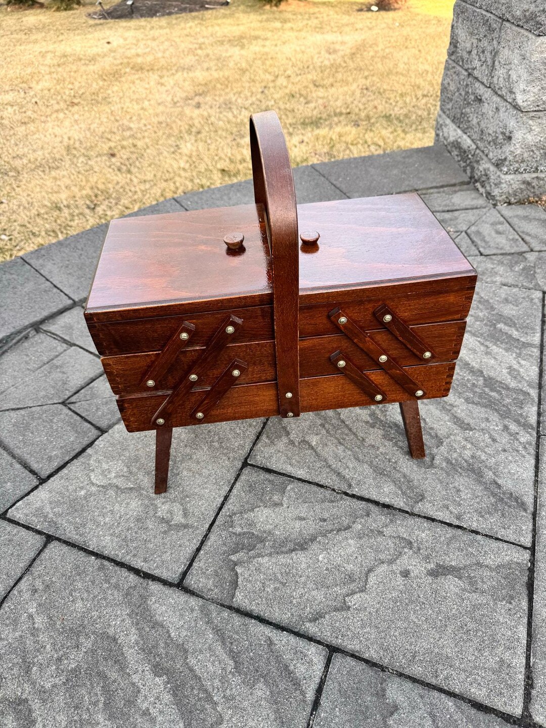 Vintage Wooden Accordion Fold Out Sewing Box Made in Romania 18x17.5x8 ...