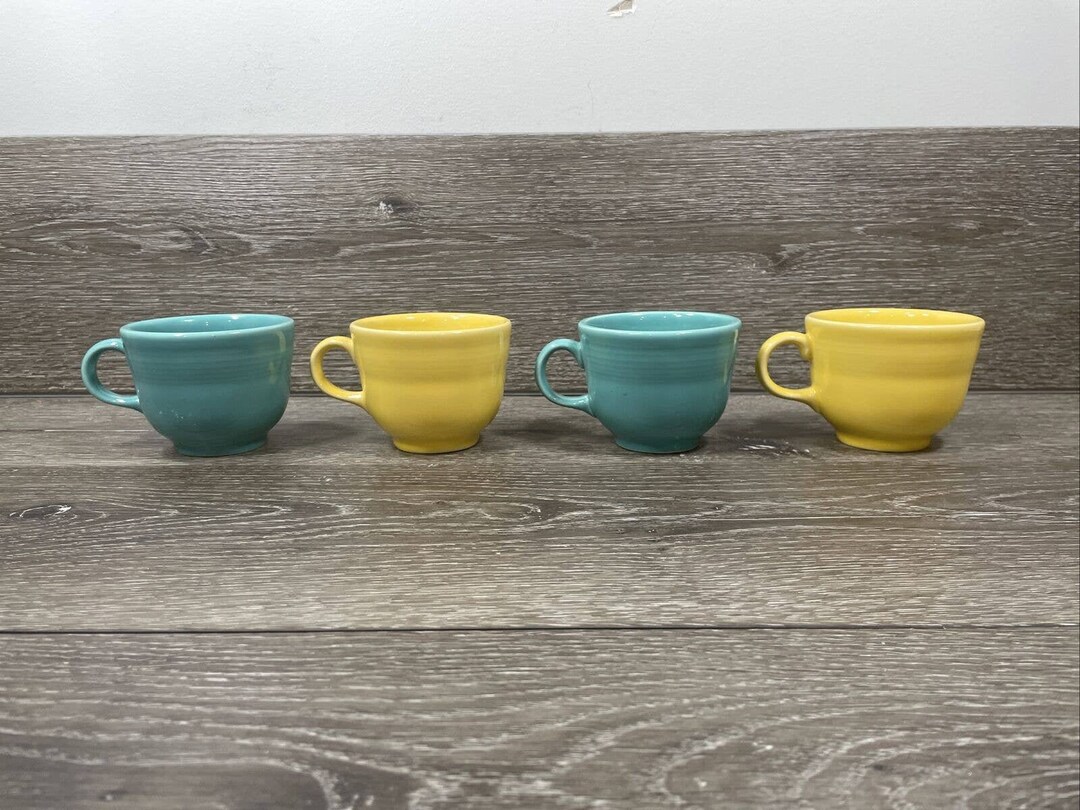 Vintage HLC Fiesta Fiestaware Tea Cups Coffee Mugs 2-yellow & 2- Cyan ...