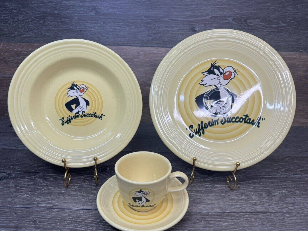 Looney Tunes Warner Bros. Fiestaware Sylvester Cat 4 Piece Set - Etsy