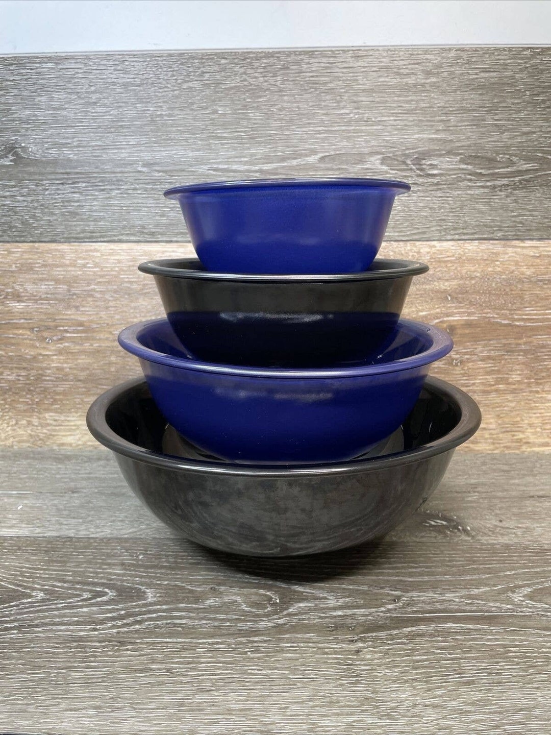 Pyrex Corning Cobalt Blue & Black Nesting Bowl Clear Bottom 322 323 325 ...