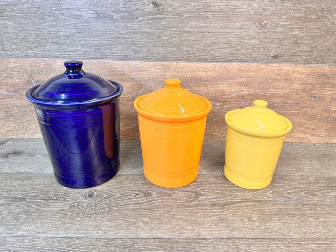 Homer Laughlin Fiestaware Canister Set of 3tangerine Sunflower Cobalt ...