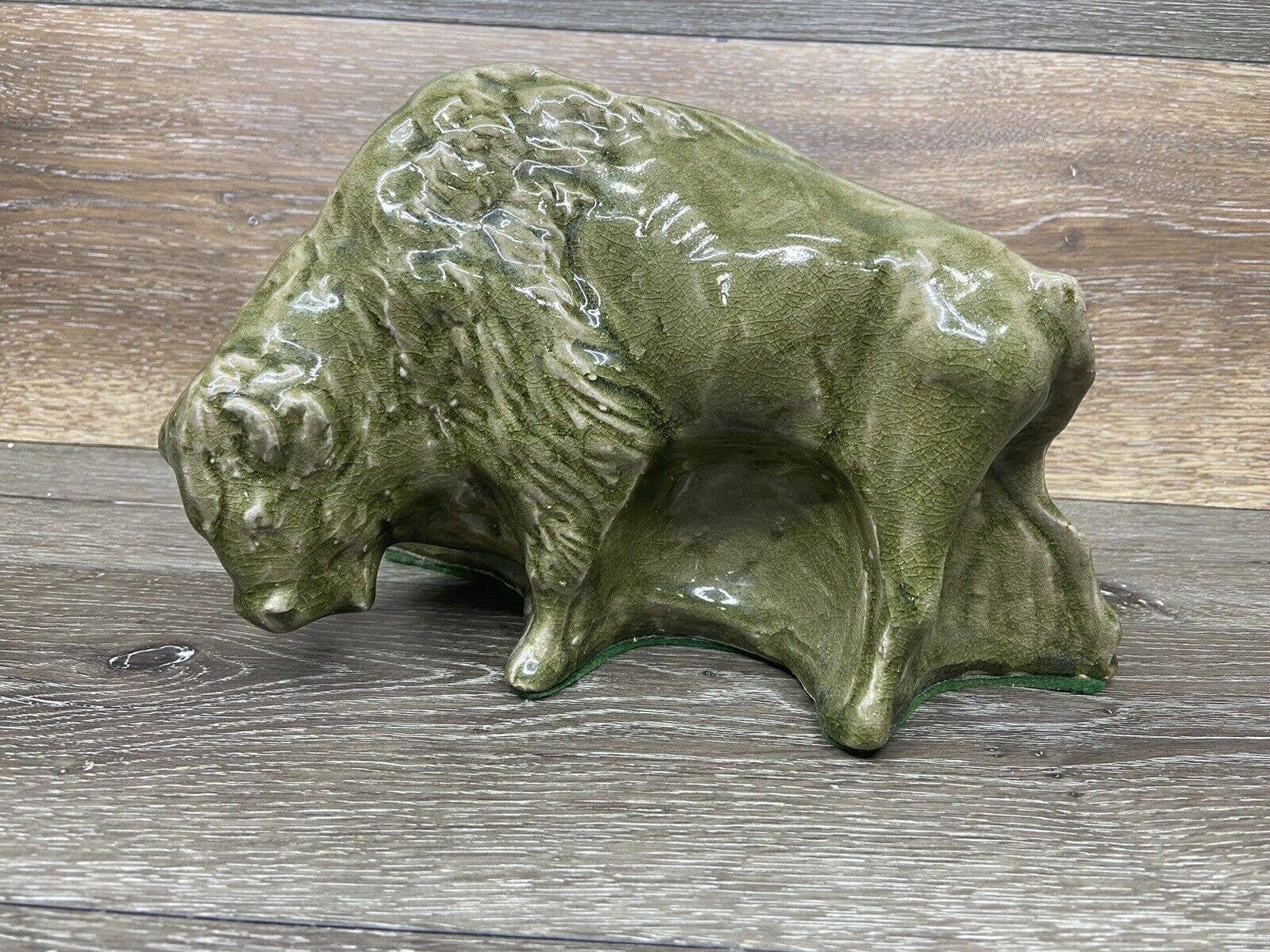 VTG Ceramic Bison Buffalo Figurine Glazed Green Ceramic Home - Etsy