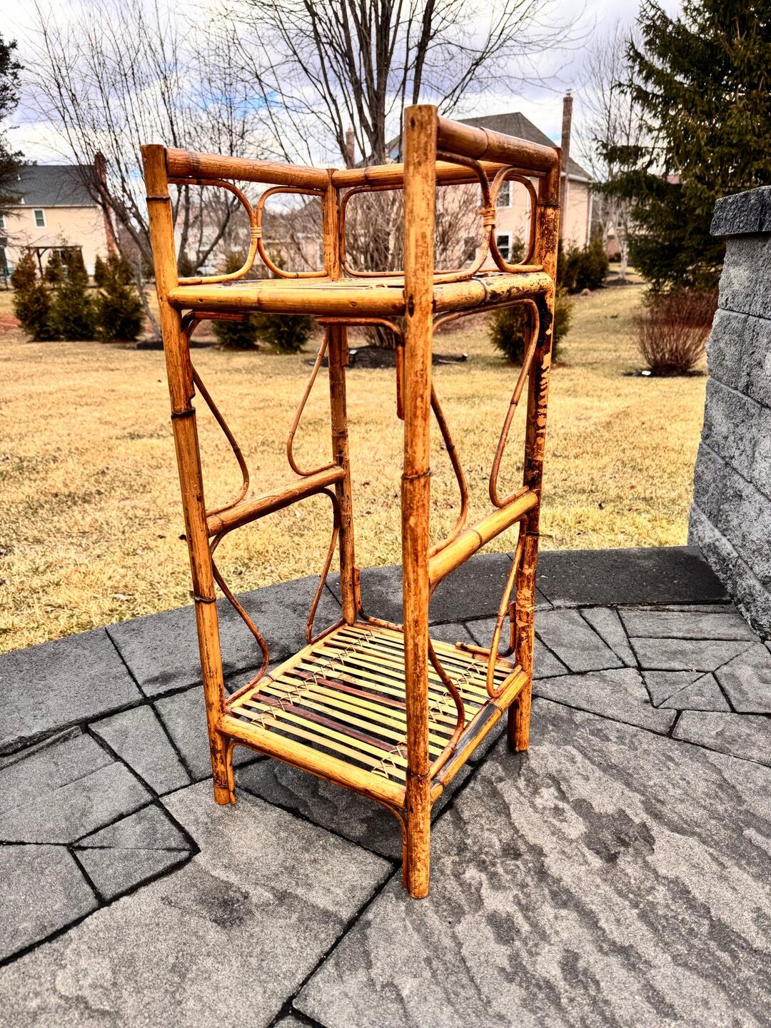 VTG Bamboo Bedside Table /plant Stand /book Shelf 2 Tier Shelving Unit ...