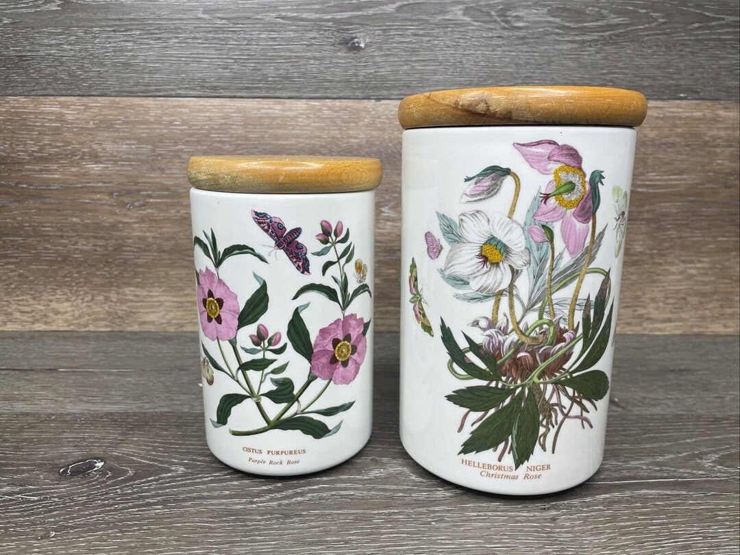 Portmeirion Botanic Garden Set Wood Lids Canisters England. 8,5&7.25set ...