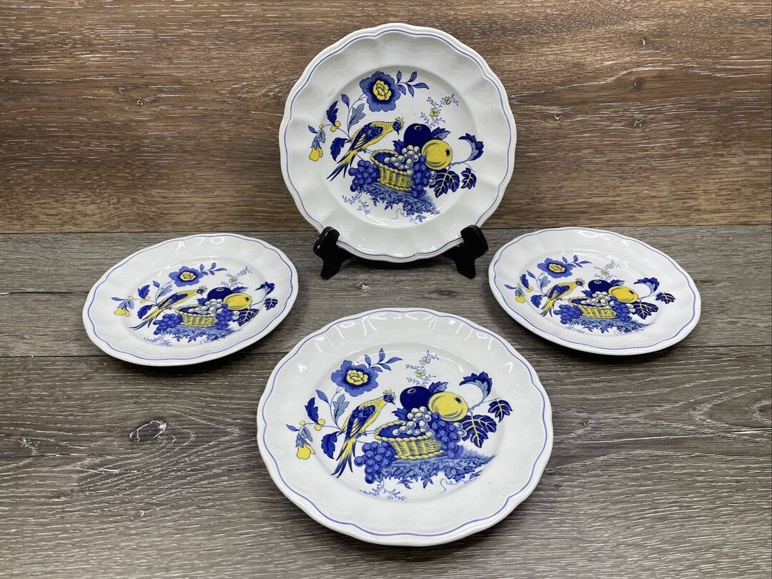 Spode Blue Bird Pattern 2 6.5 Side Plates/ 2 7.5 Salad Plates set of 4 ...
