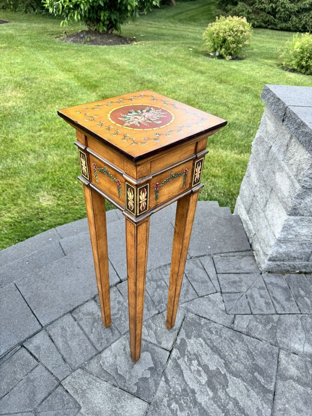 Vintage Solid Wood Hand Painted Tall Table Plant Stand Side Table ...
