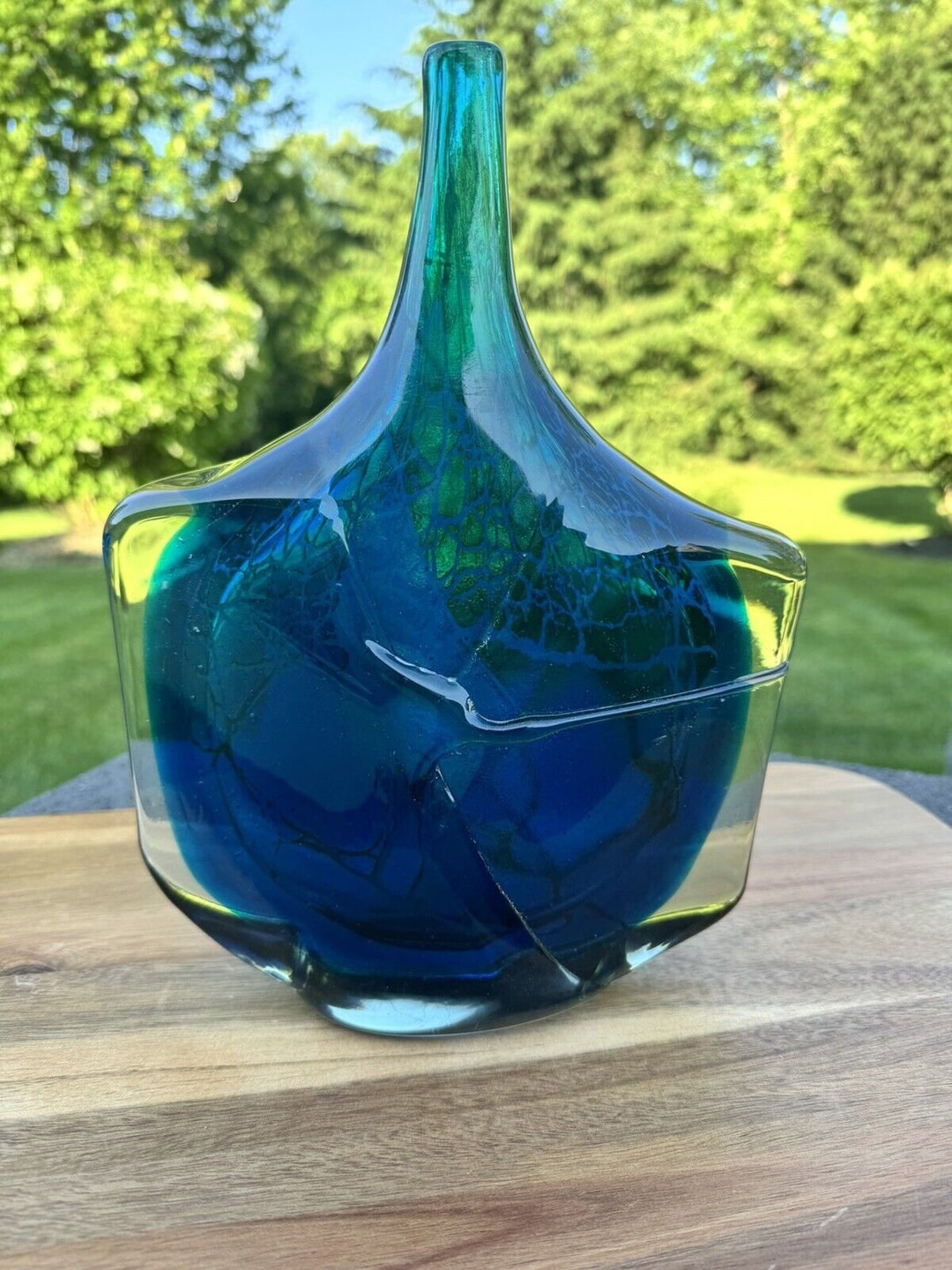 Vintage MCM Michael Harris Art Glass Fish Head Axe Mdina Vase 11x8 ...