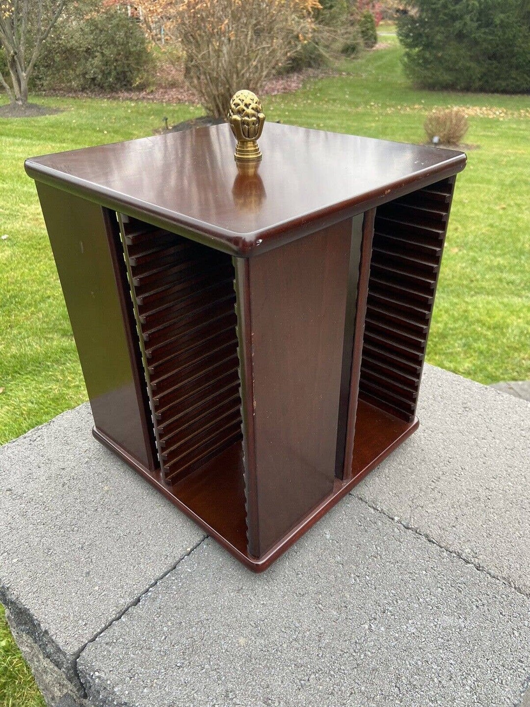 Bombay Company Rotating Wood 64 DVD CD Case Holder Storage Rack ...