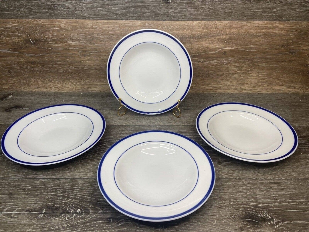WILLIAMS-SONOMA BRASSERIE Classic Blue Large Rim Soup Pasta 9 Bowls Set ...