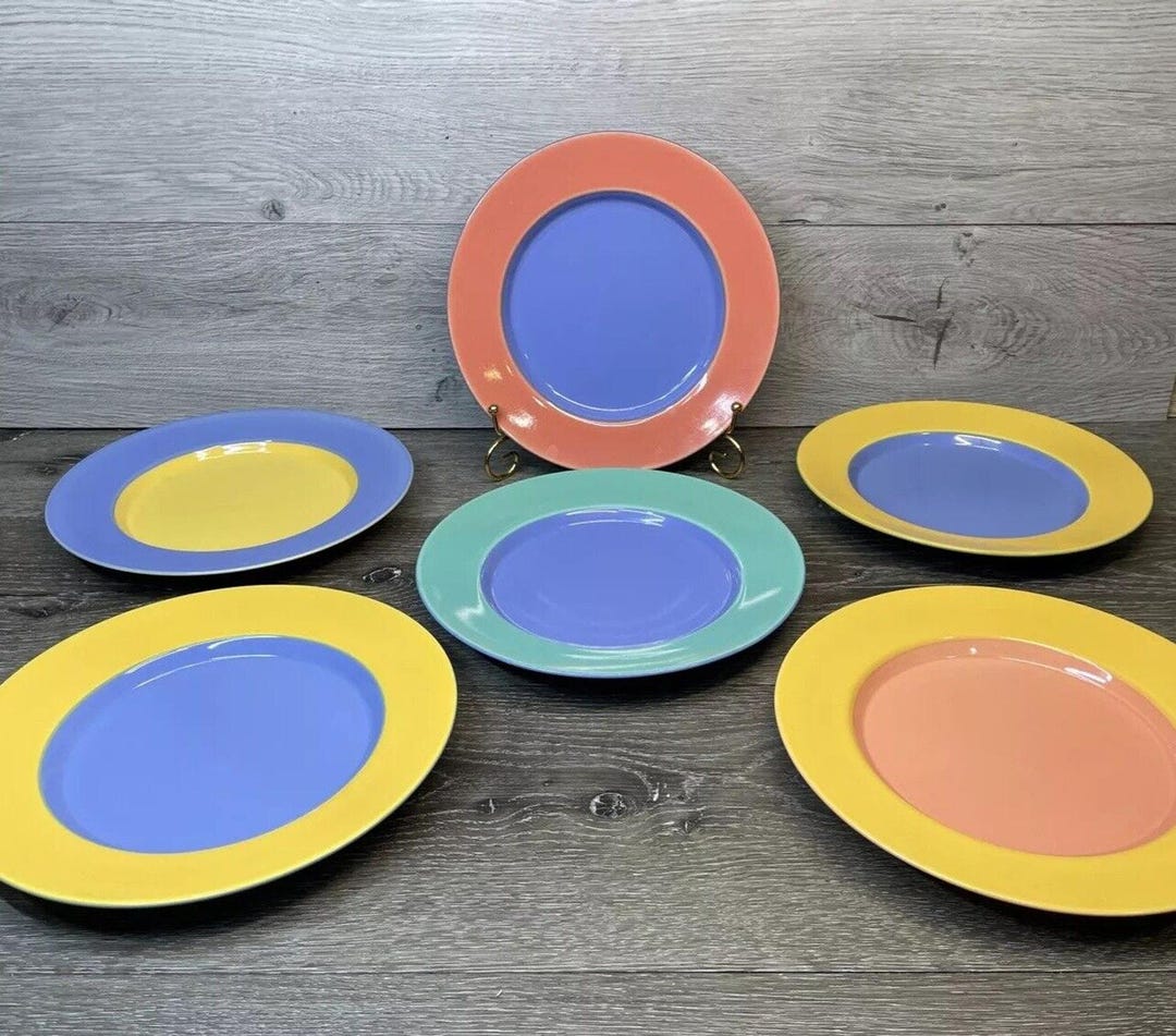 Lindt Stymeist Colorways 9 Salad Plates Pink Turq Yellow Blue Set of 6 ...
