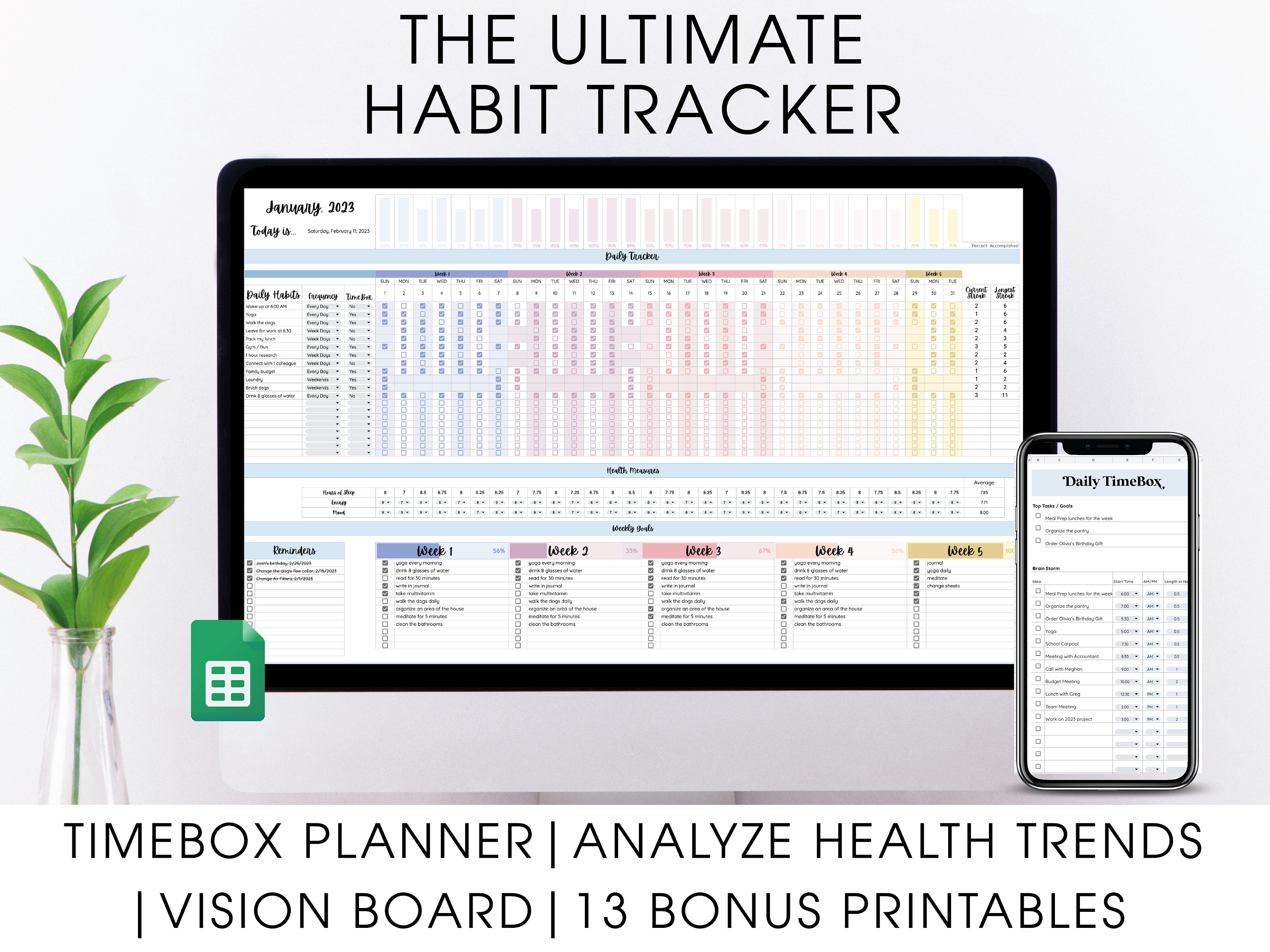 Smart Goals Habit Tracker Vision Board for Healthy Habits Goal Setting ...