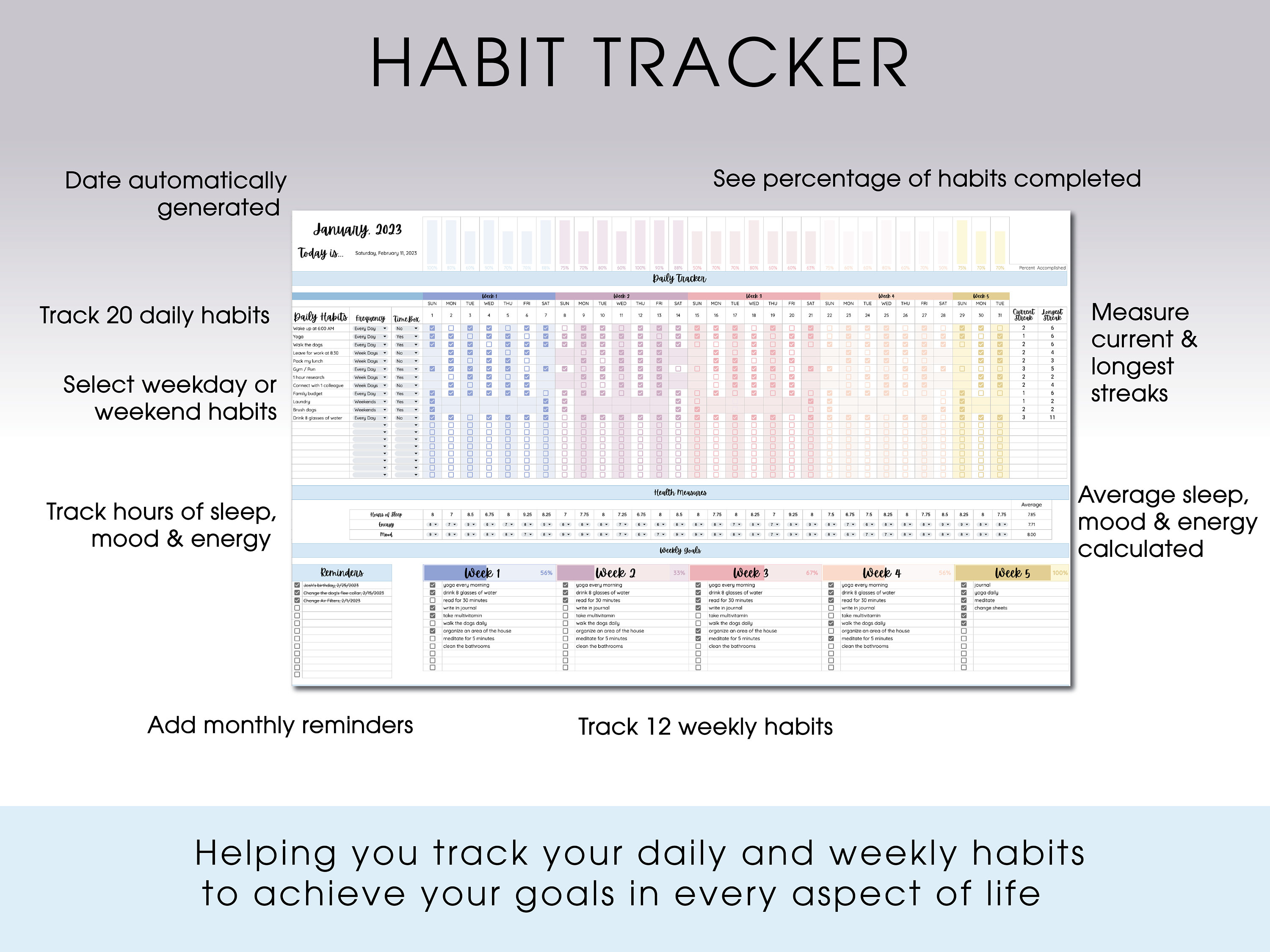 2023 Habit Tracker Spreadsheet Template for Google Sheets - Etsy
