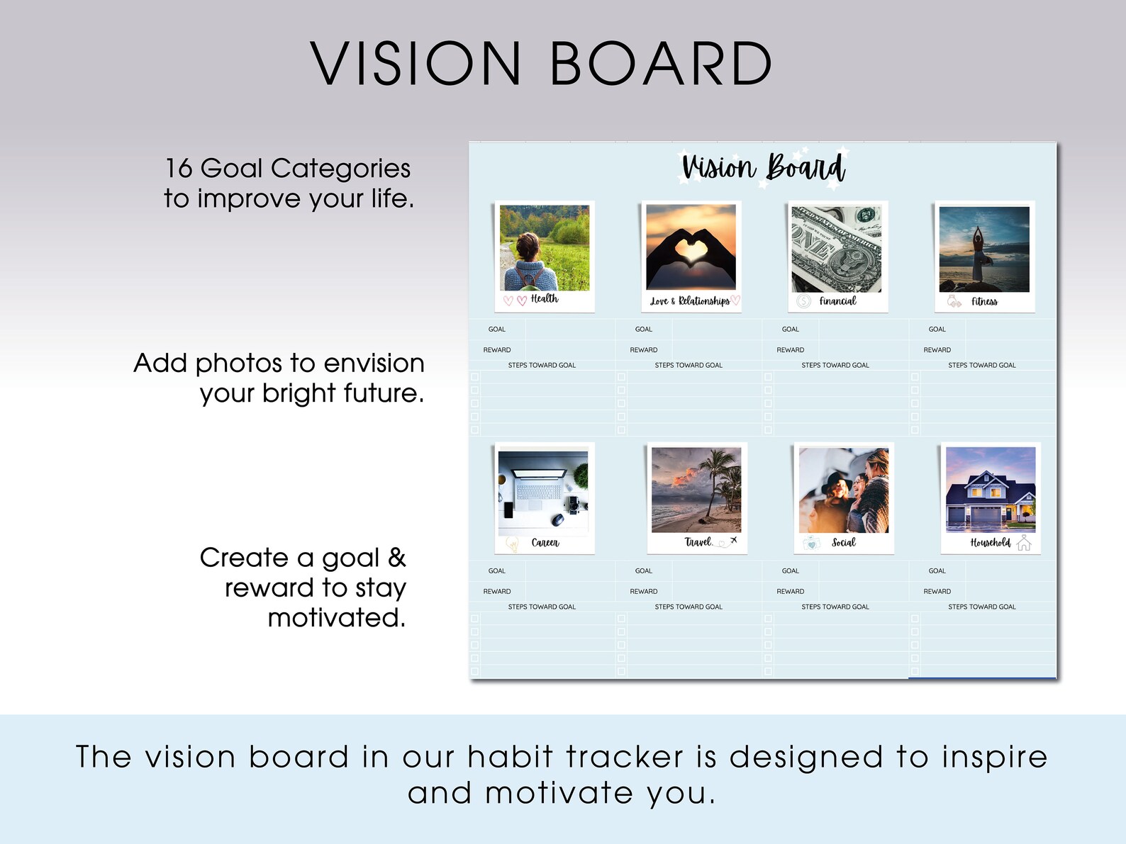 Smart Goals Habit Tracker Vision Board for Healthy Habits Goal Setting ...