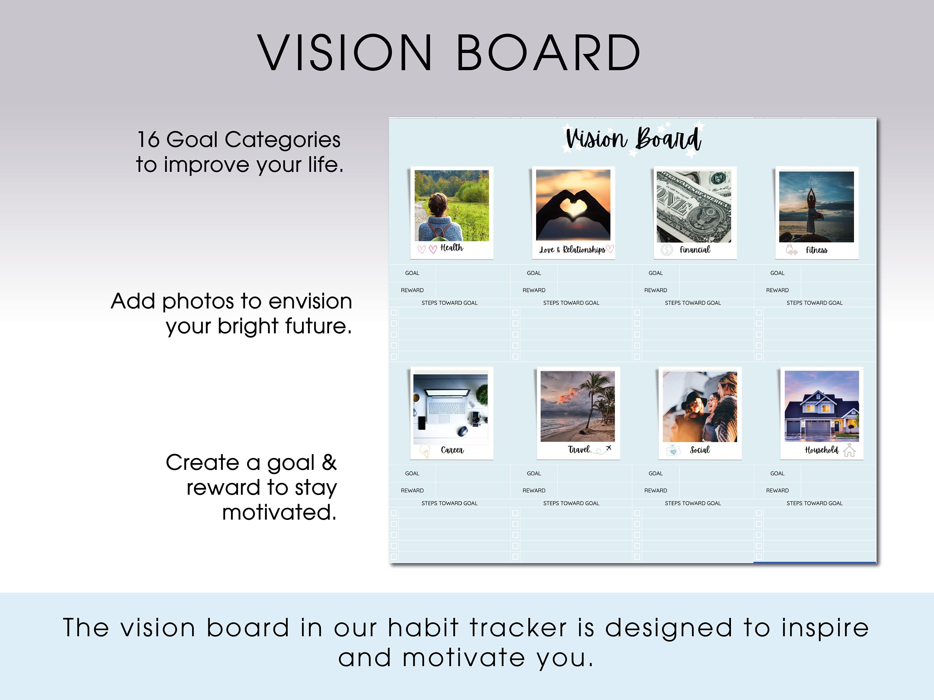 Smart Goals Habit Tracker Vision Board for Healthy Habits Goal Setting ...