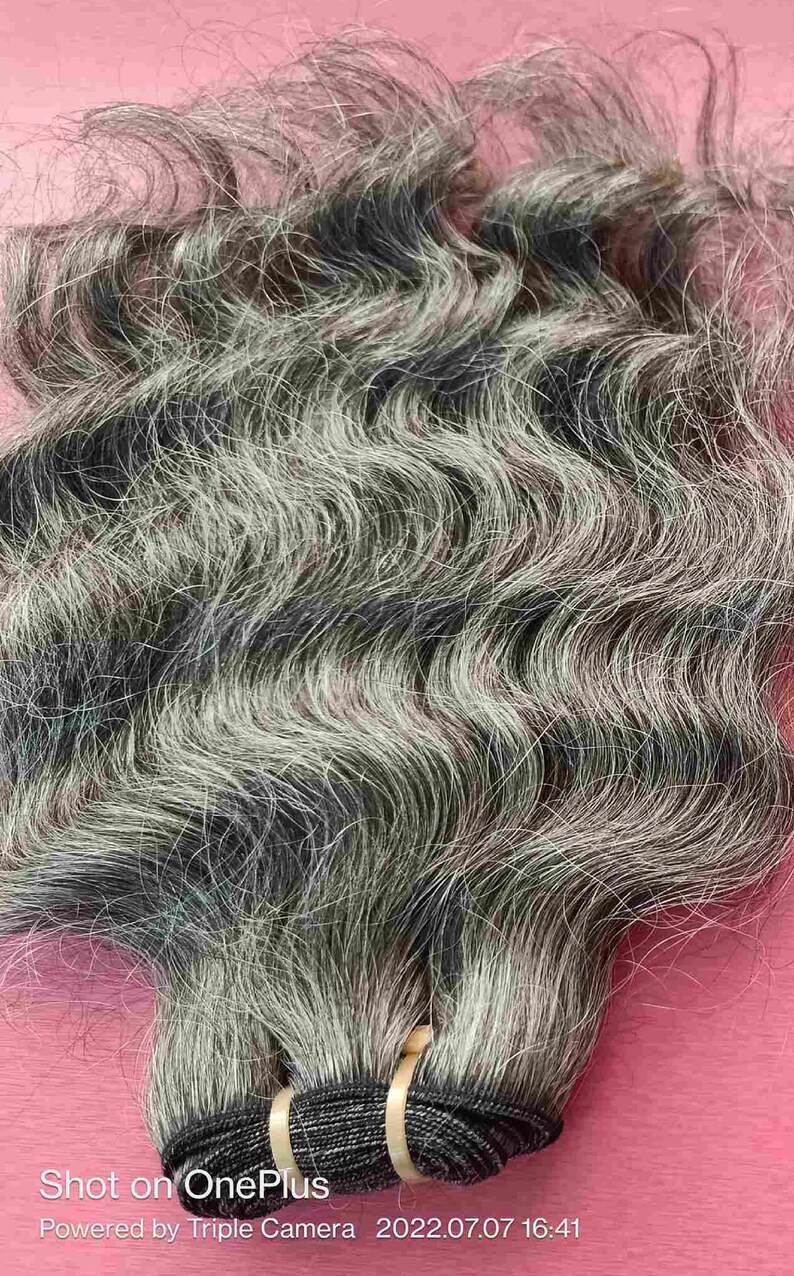 Natural Grey Curly Virgin Human Hair Extensions Pure Gray Hair Double ...
