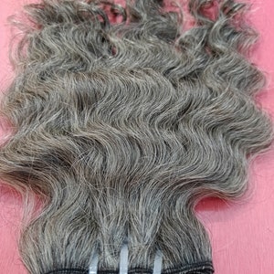 Natural Grey Curly Virgin Human Hair Extensions Pure Gray Hair Double ...