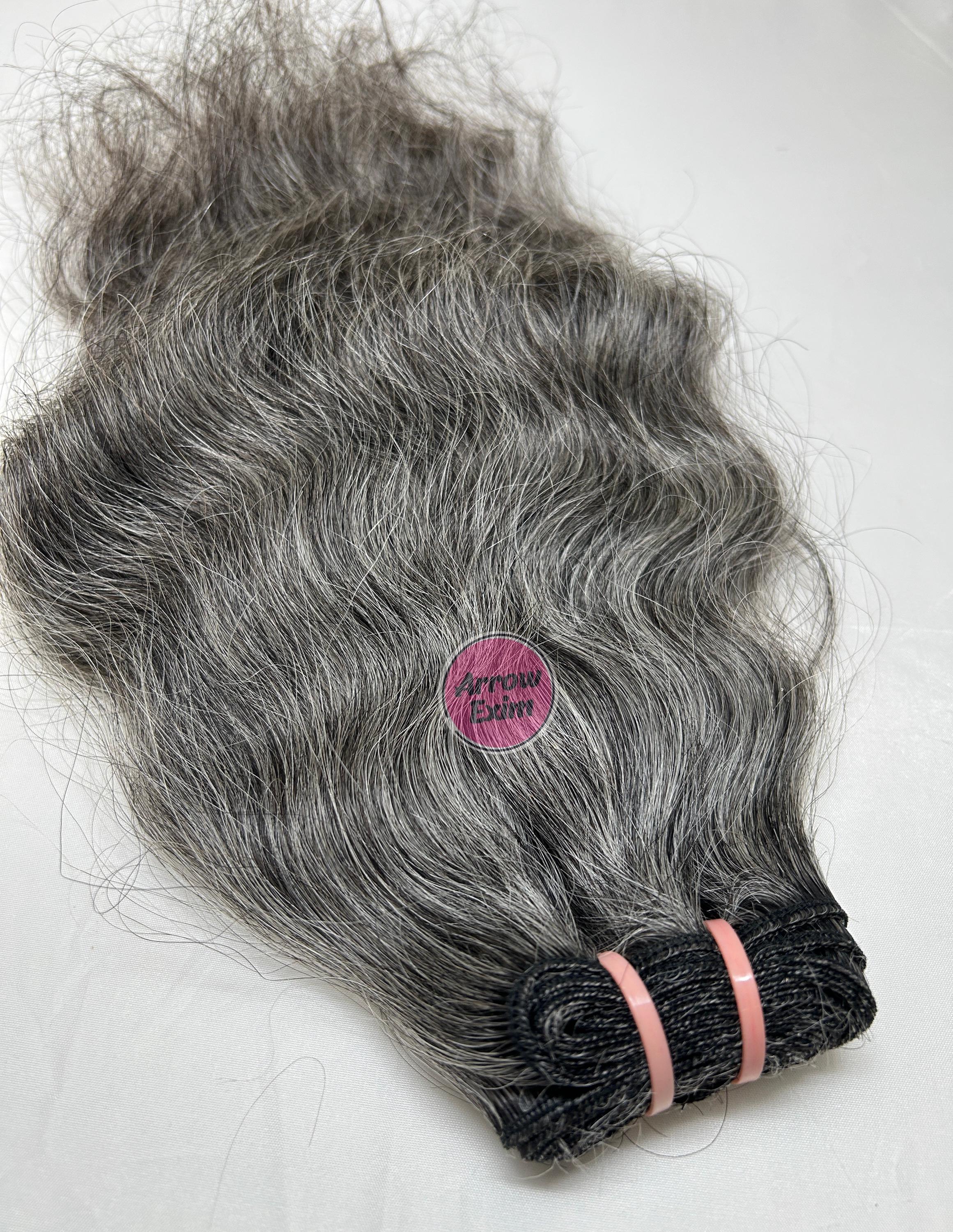 Natural Grey Curly Virgin Human Hair Extensions Pure Gray Hair Double ...