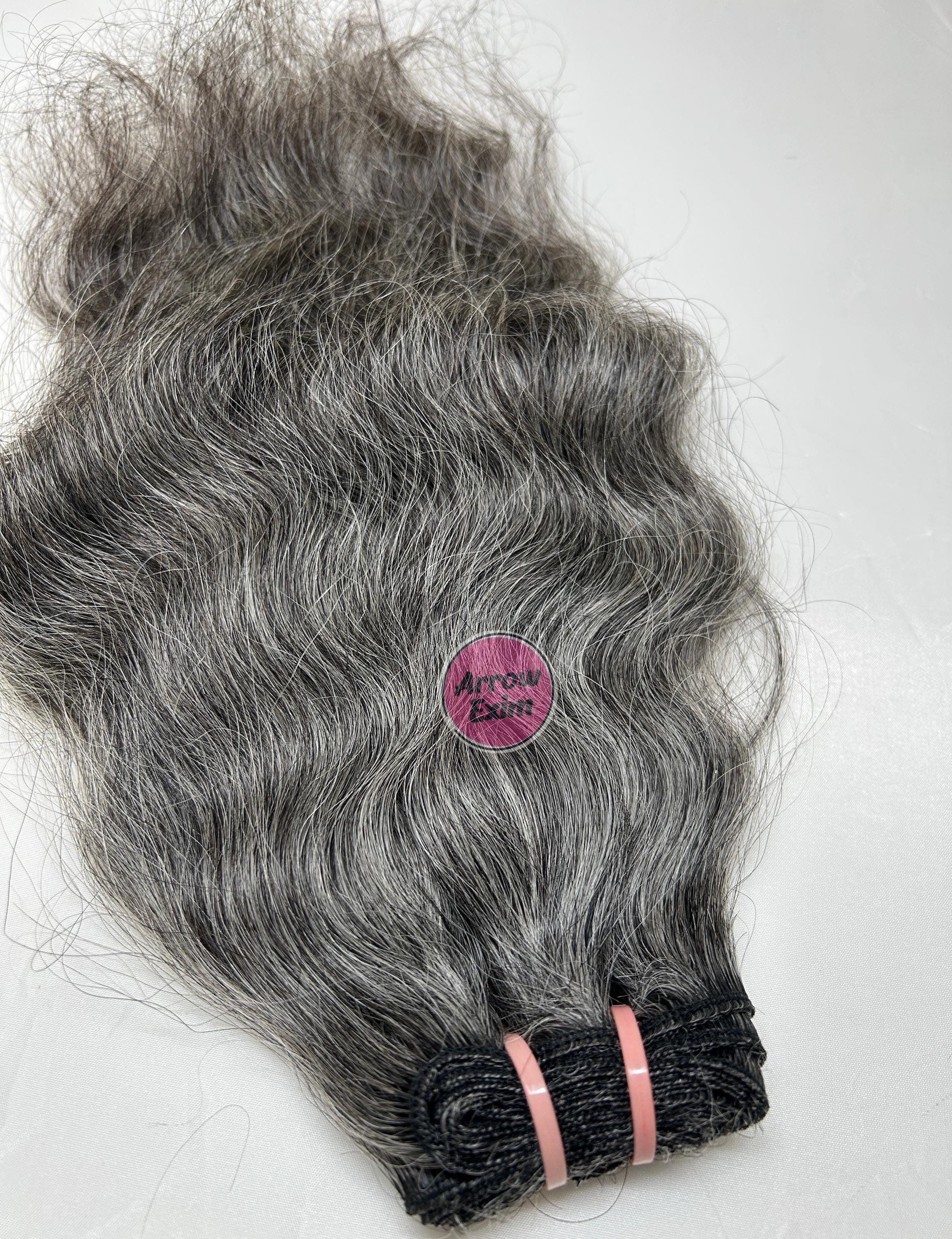 Natural Grey Curly Virgin Human Hair Extensions Pure Gray Hair Double ...
