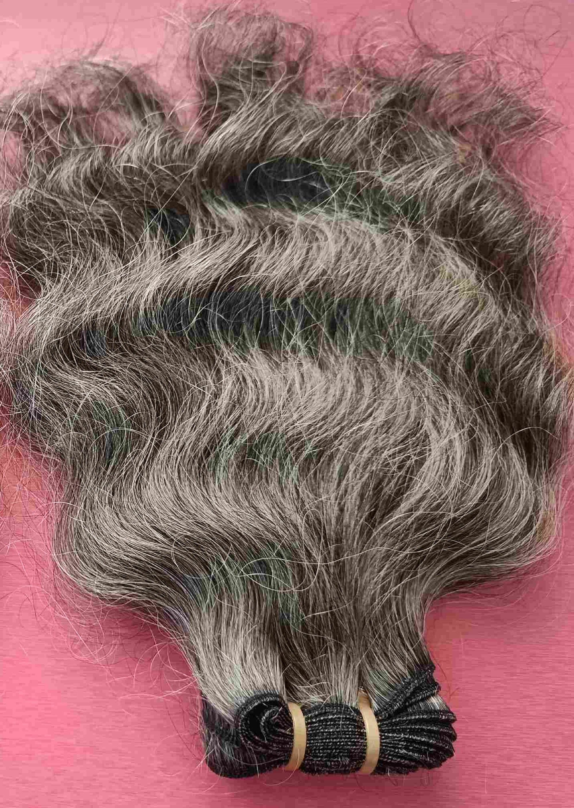 Natural Grey Curly Virgin Human Hair Extensions Pure Gray Hair Double ...
