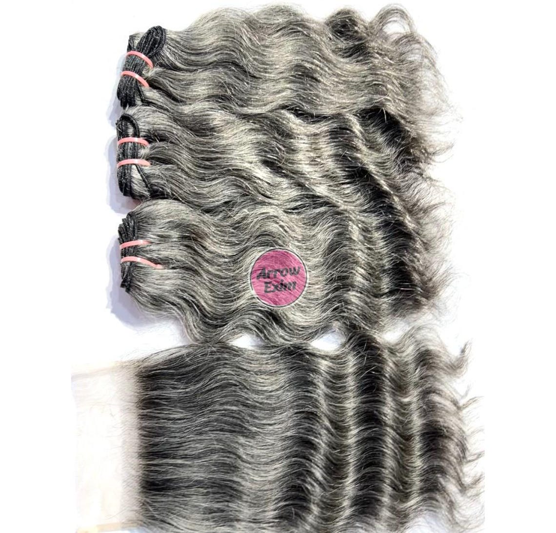 Natural Raw Unprocessed Gray Wavy Human Hair Extensions Bundles With ...