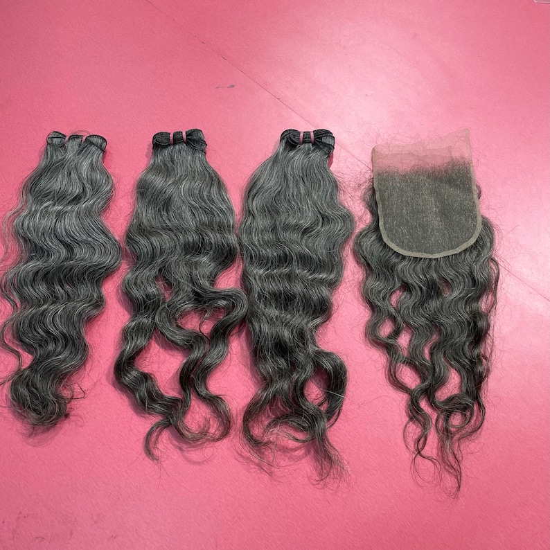 Natural Raw Unprocessed Gray Wavy Human Hair Extensions Bundles With ...