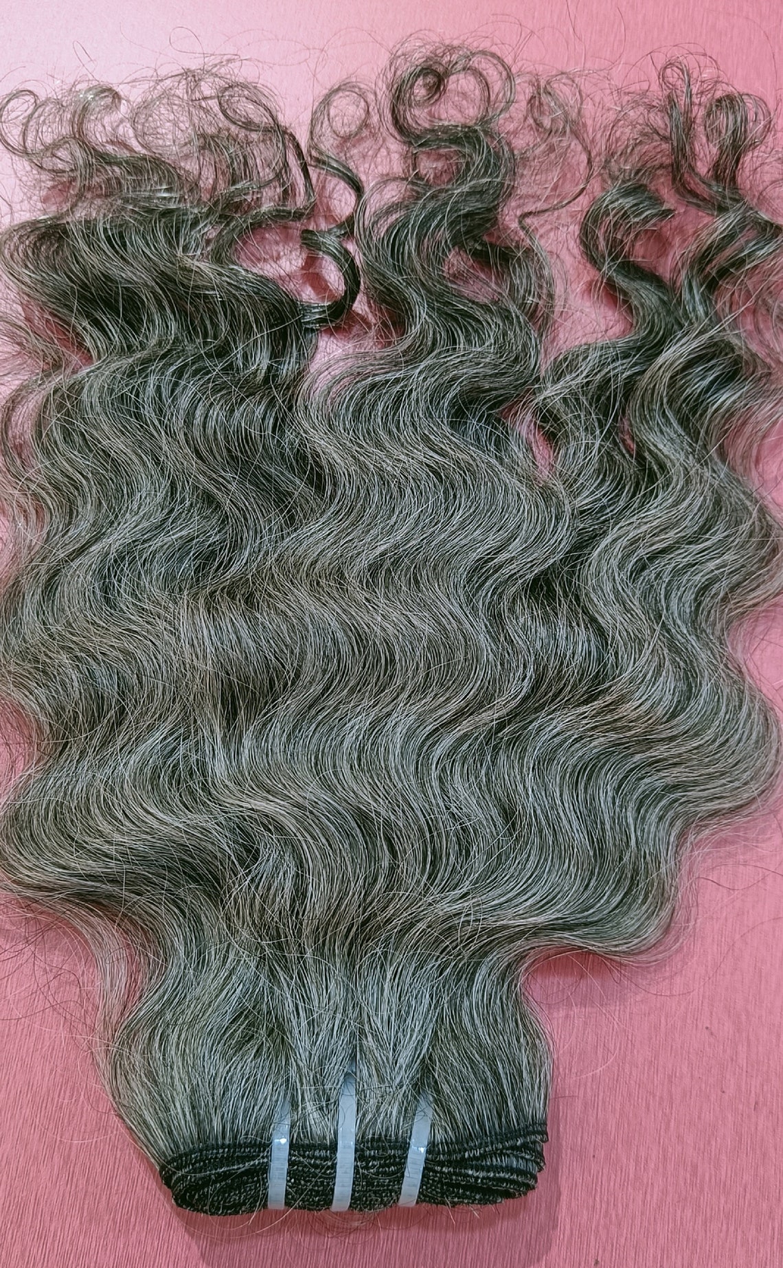 Natural Grey Body Wavy Indian Human Hair Extension Double Weft Bundles ...
