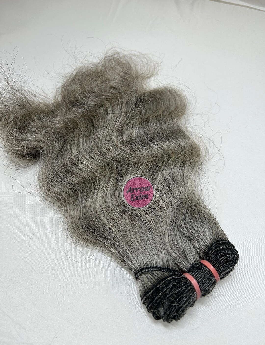 Natural Grey Body Wavy Indian Human Hair Extension Double Weft Bundles ...