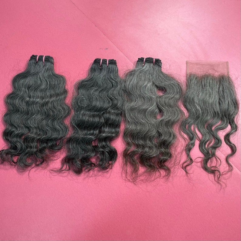 Natural Raw Unprocessed Gray Wavy Human Hair Extensions Bundles With ...