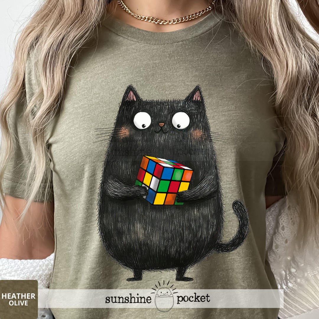 Funny Cat Rubiks Cube Shirt, Black Cat Solving Rubiks Cube Gift, Rubik ...