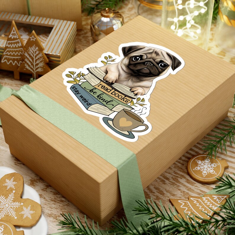 Pug Reading Sticker, Book Lover Sticker, Cute Pug Sticker, Kindle, E ...
