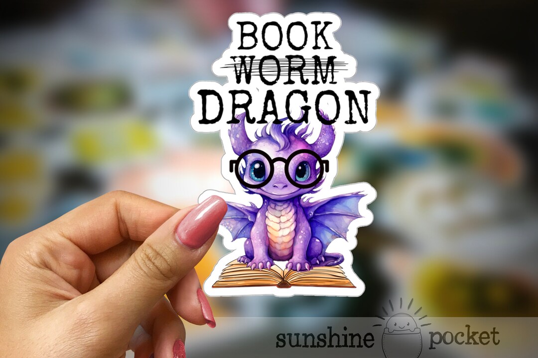 Book Dragon Sticker, Fantasy, Bookish Laptop Sticker, Dragon Lover ...