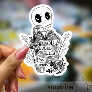 Skeleton Reading Sticker, Book Lover, Cute Skeleton Sticker, Kindle, E ...