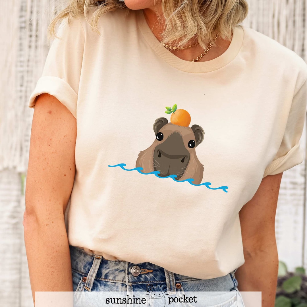 Capybara Shirt, Capybara Orange on Head, Funny, I Pull Up, Water ...