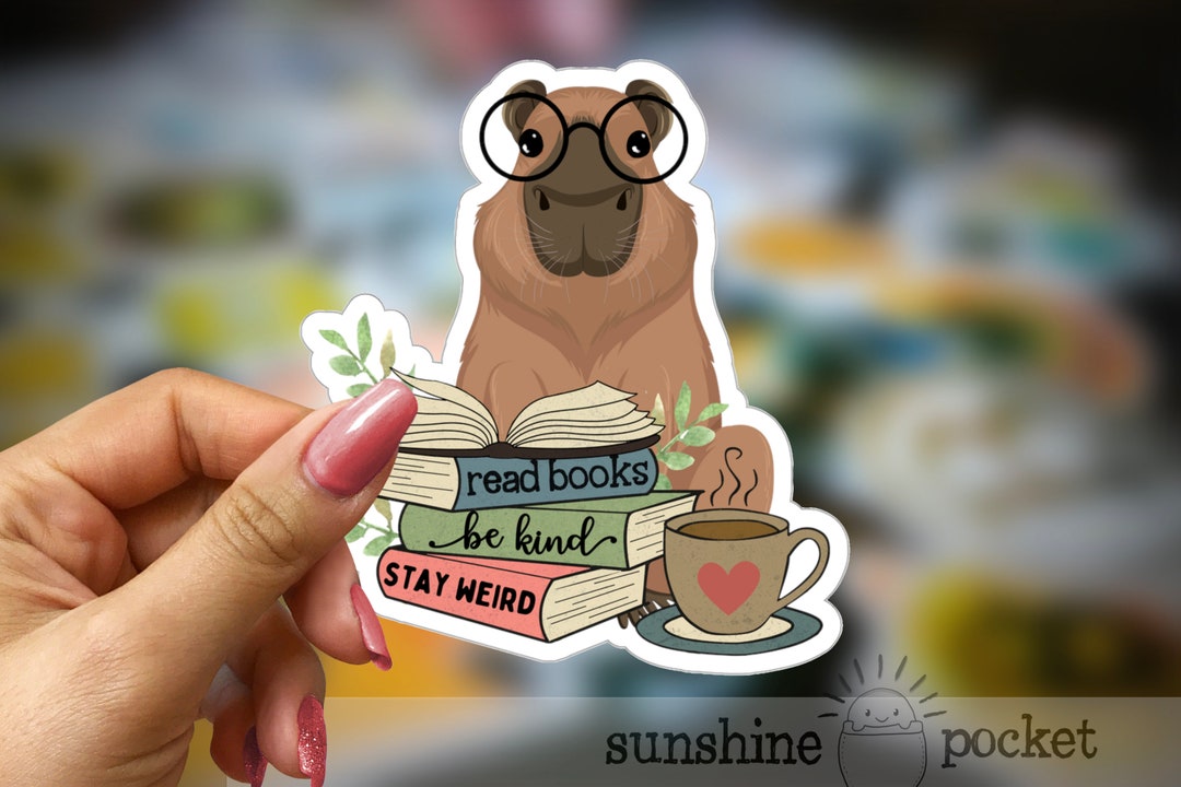 Capybara Reading Sticker, Book Lover Sticker, Cute Capybara Sticker ...