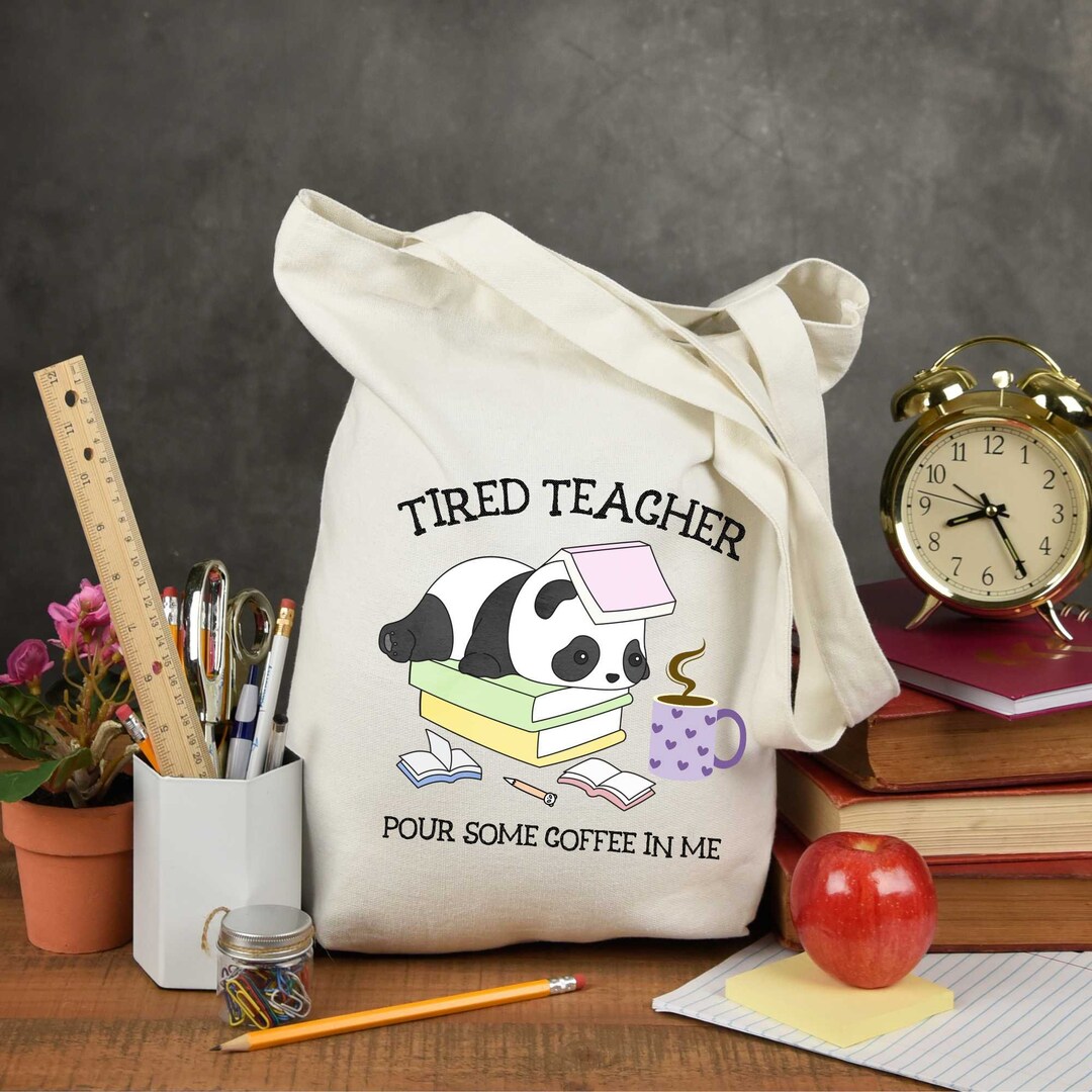 Tired Teacher Panda Book Bag, Cute Panda Bear School Teacher Tote Bag ...