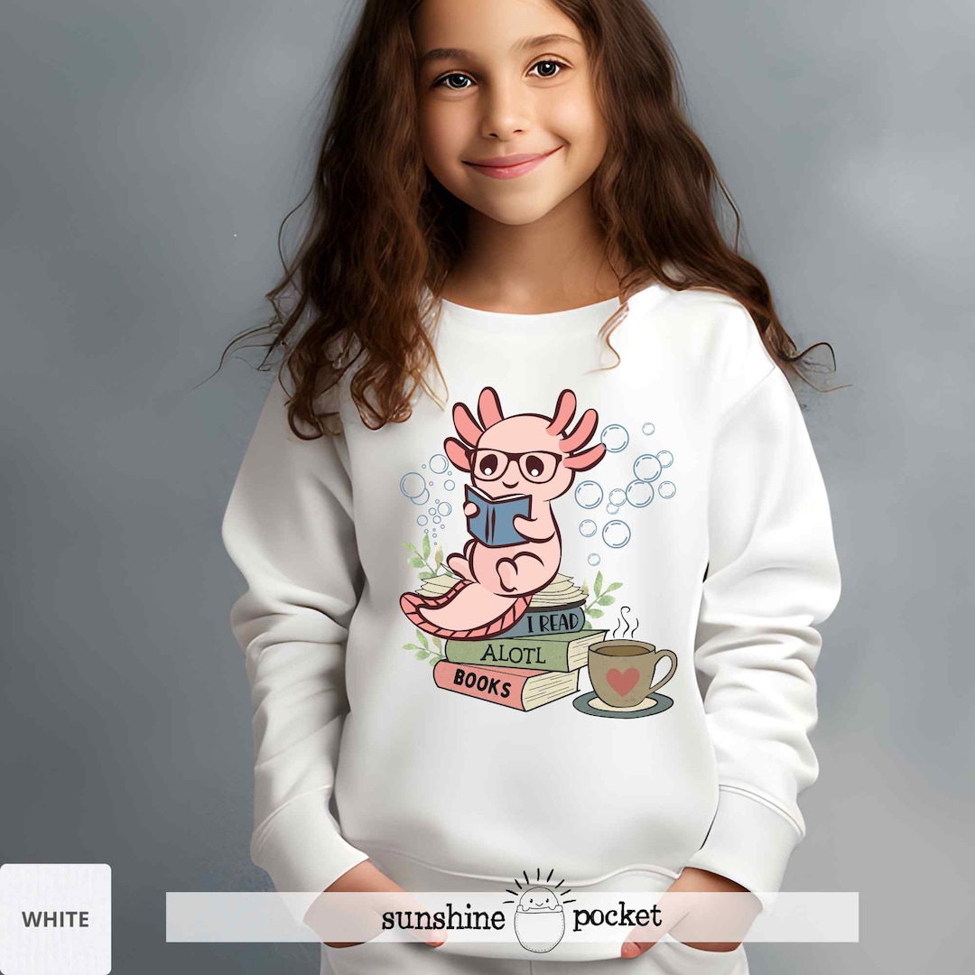 Kids Axolotl Reading Sweatshirt, Axolotl Reading Sweater, I Read Alotl ...
