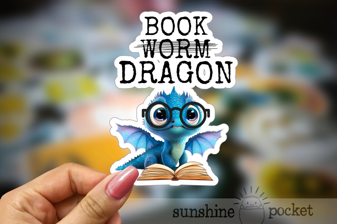 Blue Book Dragon Sticker, Fantasy, Bookish Laptop Sticker, Dragon Lover ...