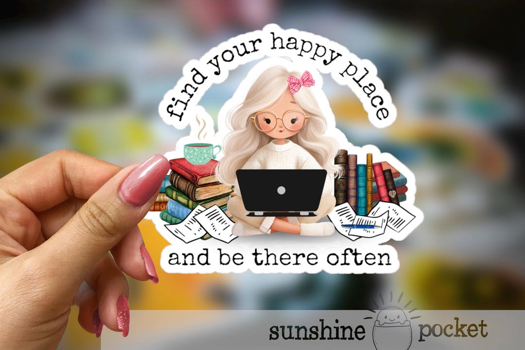 Cute Writer Girl Laptop Sticker, Cute Writing Motivation Sticker, Write ...