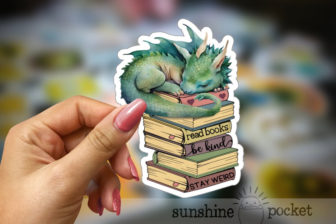 Book Dragon Sticker, Fantasy, Bookish Laptop Sticker, Sleeping Dragon ...
