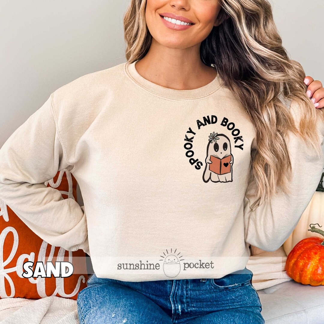 Ghost Pocket Reading Book Sweater, Spooky and Booky Pullover, Halloween ...